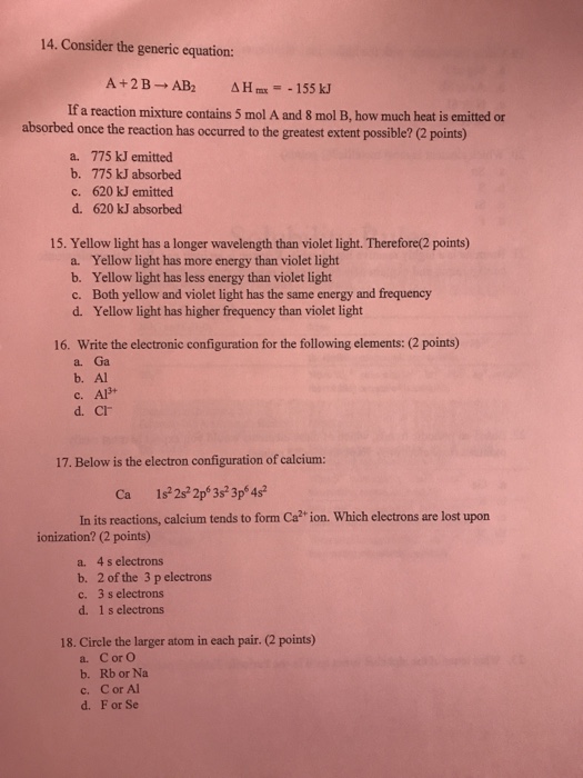 Solved 14 Consider The Generic Equation If A Reaction