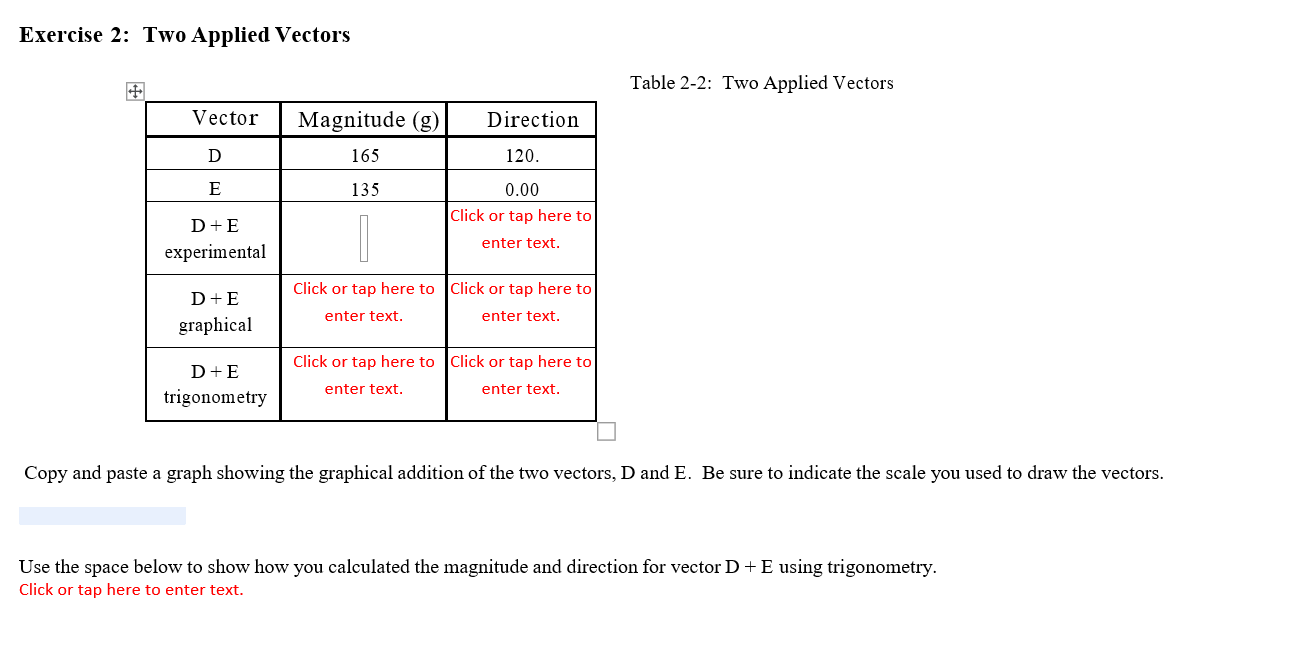 Solved Exercise 2: Two Applied Vector's Table 2-2: Two | Chegg.com