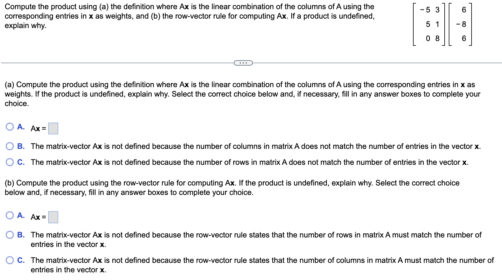 Solved Compute the product using (a) the definition where Ax | Chegg.com