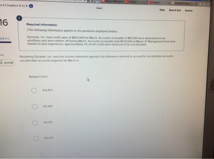 Solved n Il Chapters 6 to 8 Saved Help Save& Exit Submit 0 | Chegg.com