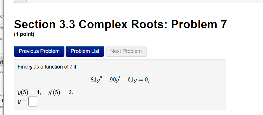 Solved st ur tid Section 3.3 Complex Roots: Problem 7 (1 | Chegg.com