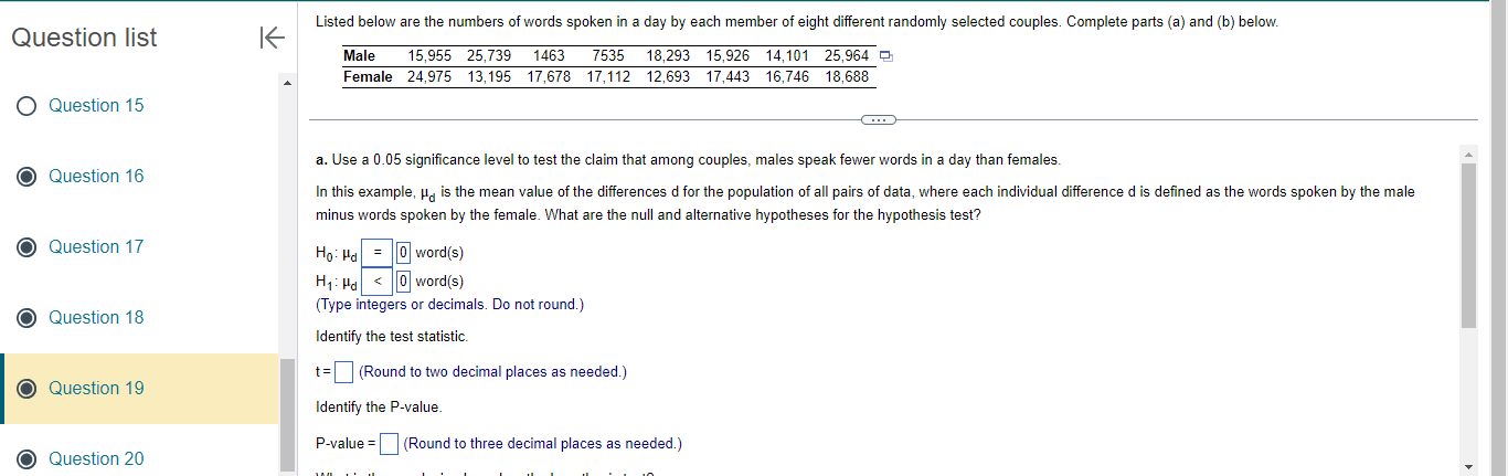 Solved Question list Question 15 Question 16 Question 17 | Chegg.com
