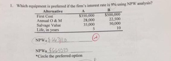 Solved 1. which equipment is preferred if the firm's | Chegg.com