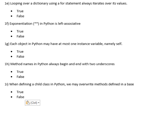 Solved 1e) Looping over a dictionary using a for statement | Chegg.com