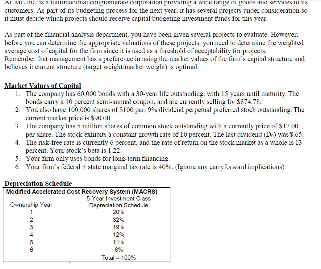 Solved ACME Inc. is a multinational conglomerate corporation | Chegg.com