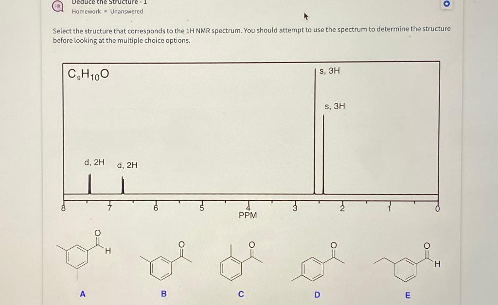 Solved Select the structure that corresponds to the 1H NMR | Chegg.com