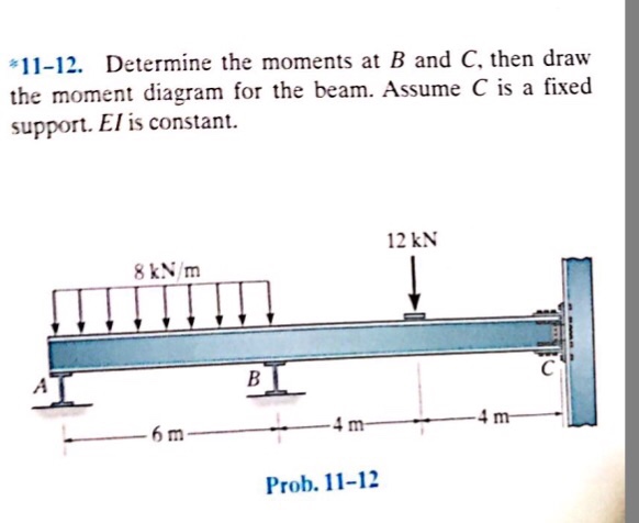 Solved 11-12. Determine the moments at B and C, then draw | Chegg.com