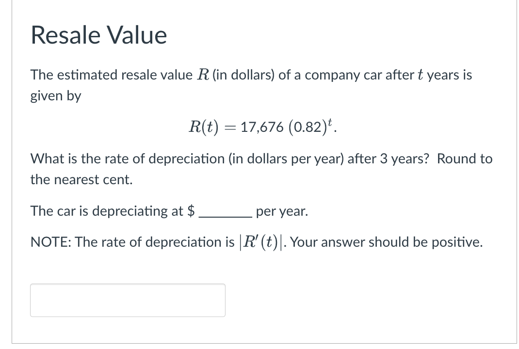 Solved The estimated resale value R (in dollars) of a | Chegg.com