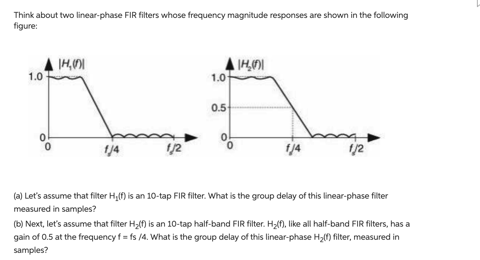 Think about two linear-phase FIR filters whose | Chegg.com