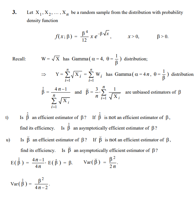 Solved 3. Let X,,X2, ..., Xn be a random sample from the | Chegg.com