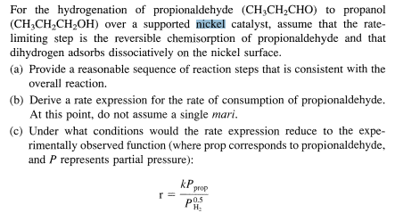 Solved For the hydrogenation of propionaldehyde (CH3CH2CHO) | Chegg.com