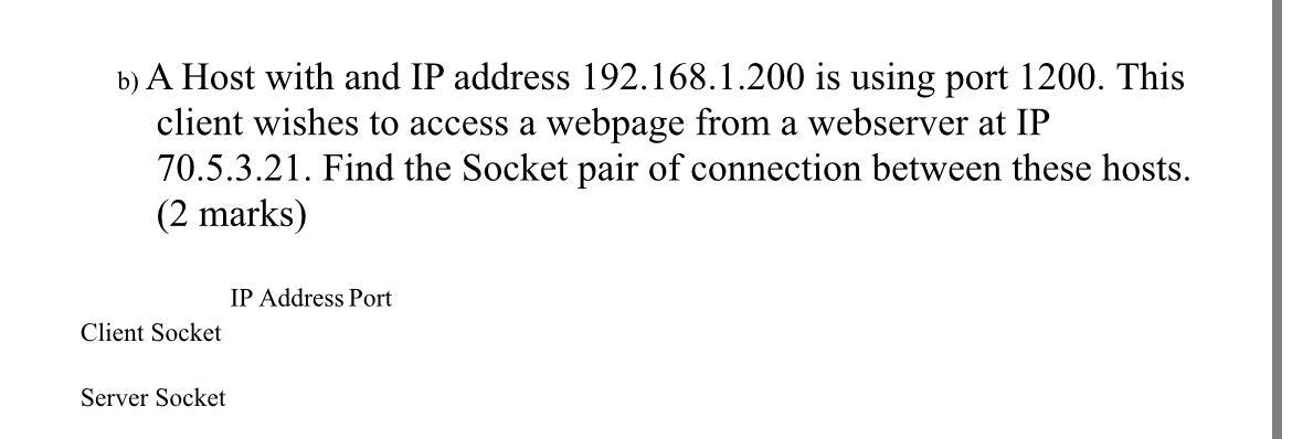 Solved a b) A Host with and IP address 192.168.1.200 is | Chegg.com