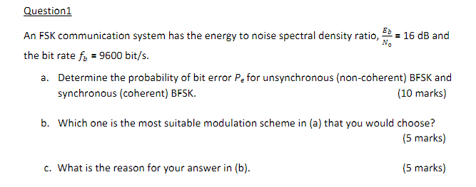 Solved Question1 ED An FSK communication system has the | Chegg.com