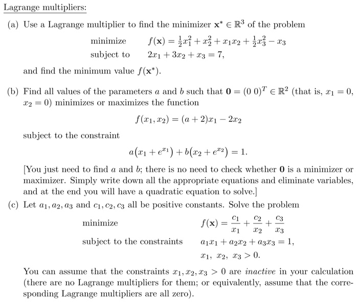 Solved Lagrange multipliers (a) Use a Lagrange multiplier to | Chegg.com