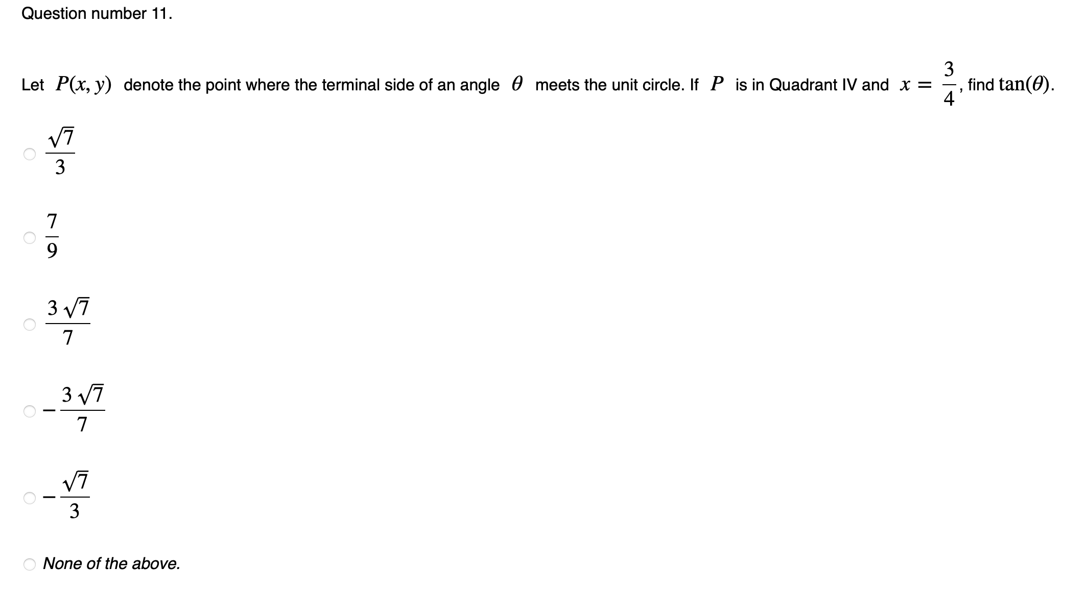 Solved Let P(x,y) denote the point where the terminal side | Chegg.com