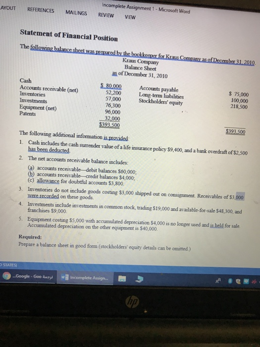 Solved Incomplete Assignment 1 - Microsoft Word AYOUT | Chegg.com