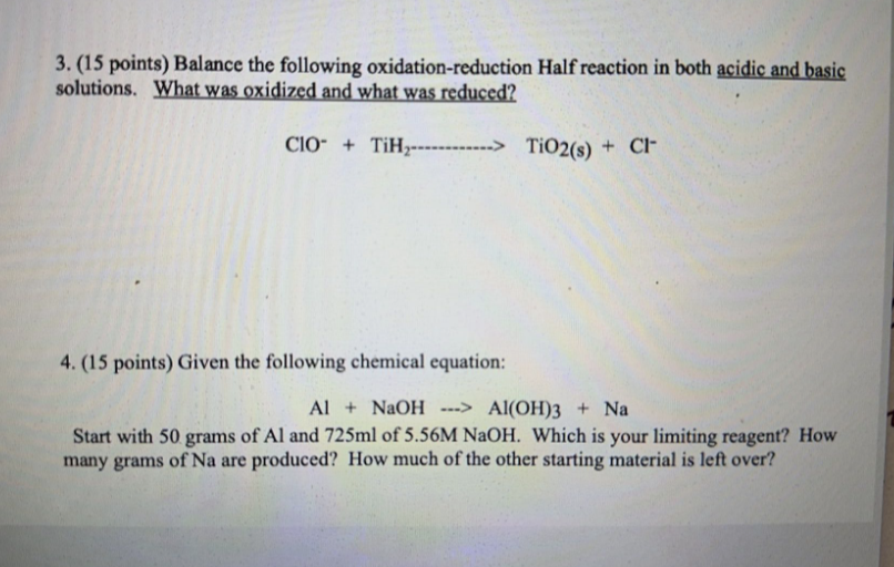 Solved 3. (15 points) Balance the following | Chegg.com