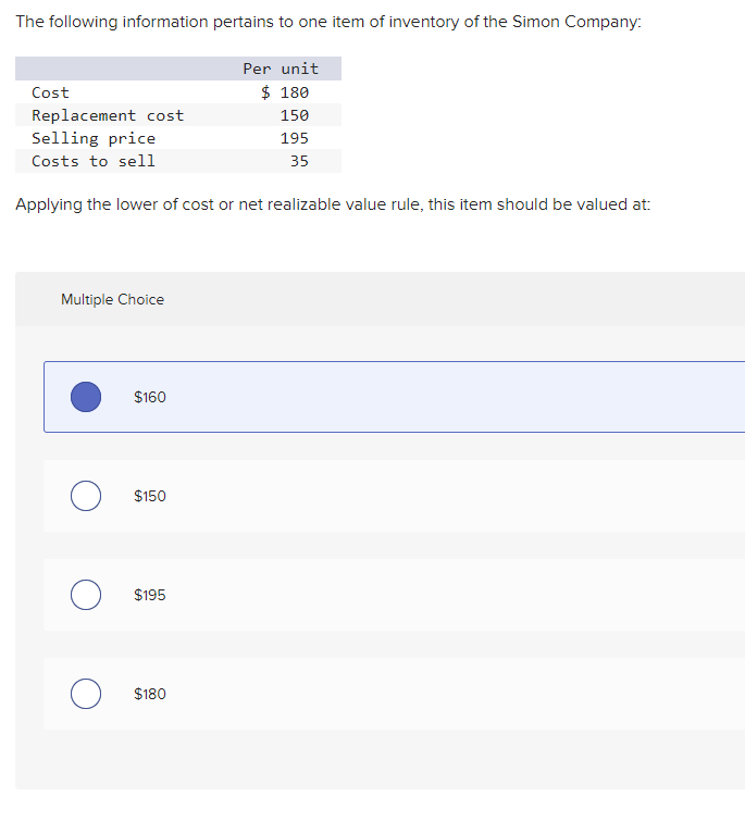 Solved The following information pertains to one item of | Chegg.com