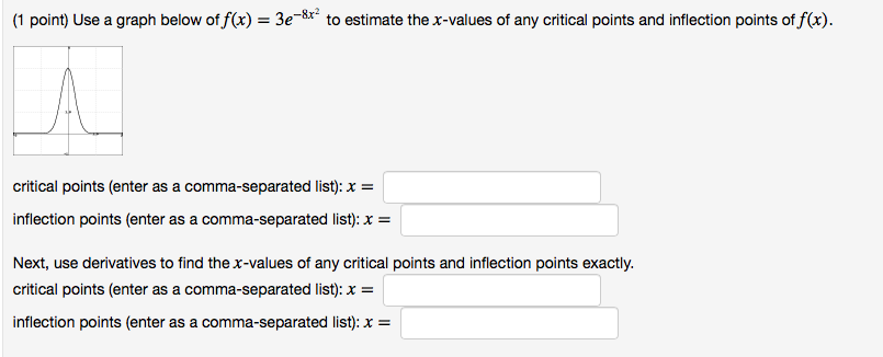 Solved (1 point) Use a graph below of f(x) = 3e-8x* to | Chegg.com