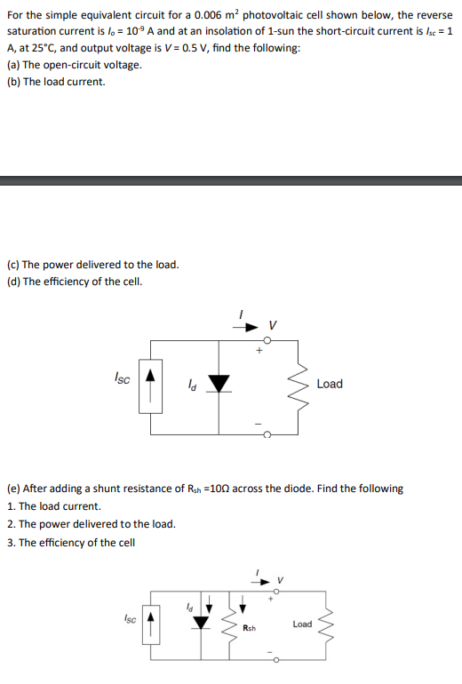 Solved For the simple equivalent circuit for a 0.006 m2 | Chegg.com