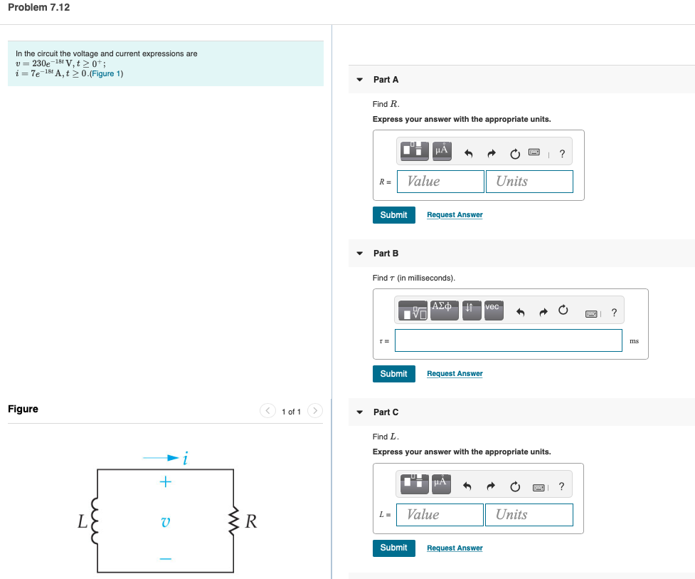 Solved Problem 7.12 In the circuit the voltage and current | Chegg.com