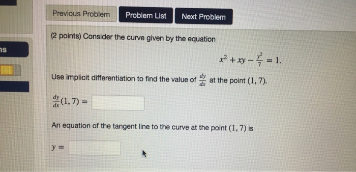 Solved Previous Problem Problem List Next Problem (2 points) | Chegg.com