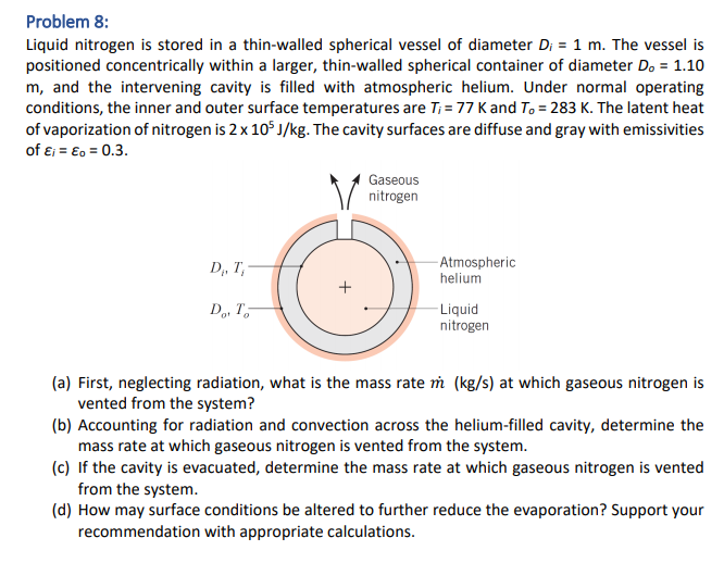 Problem 8: Liquid nitrogen is stored in a thin-walled | Chegg.com