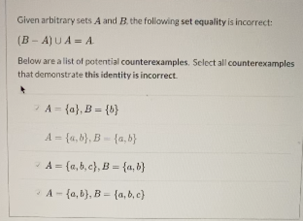 Solved Given arbitrary sets A and B. the following set | Chegg.com