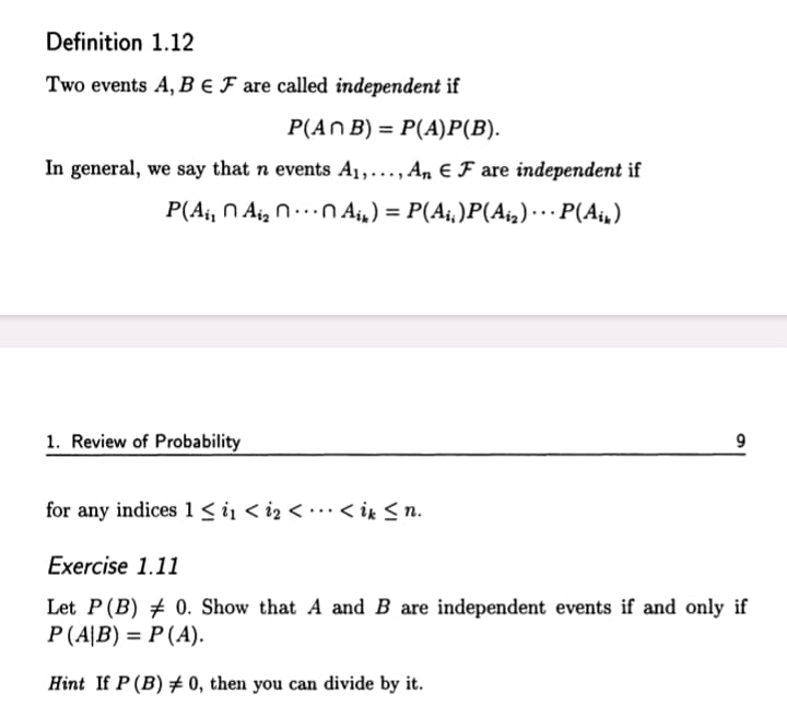 Solved Two events A,B∈F are called independent if | Chegg.com