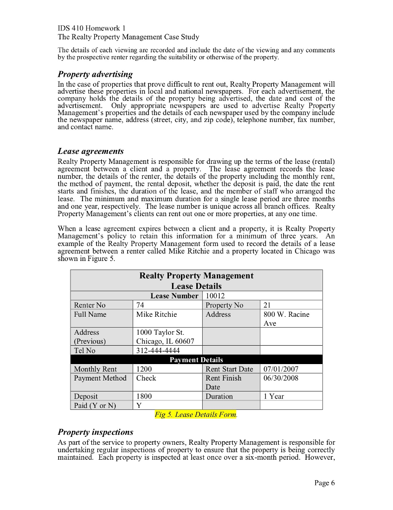 IDS 410 Homework 1 The Realty Property Management | Chegg.com IDS 410 Homework 1 The Realty Property Management | Chegg.com