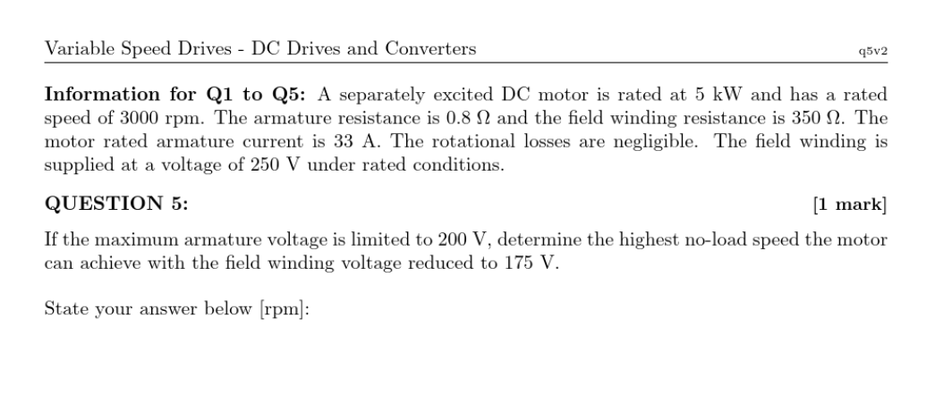 Solved Information for Q1 to Q5: A separately excited DC | Chegg.com