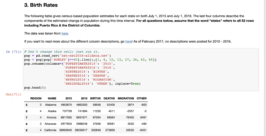 Solved 3. Birth Rates The following table gives census-based | Chegg.com