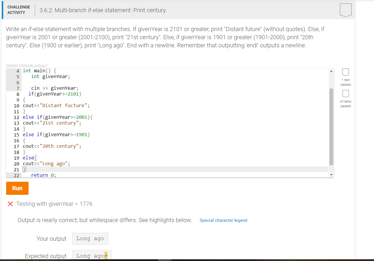 Solved CHALLENGE ACTIVITY 3 6 2 Multi branch If else Chegg