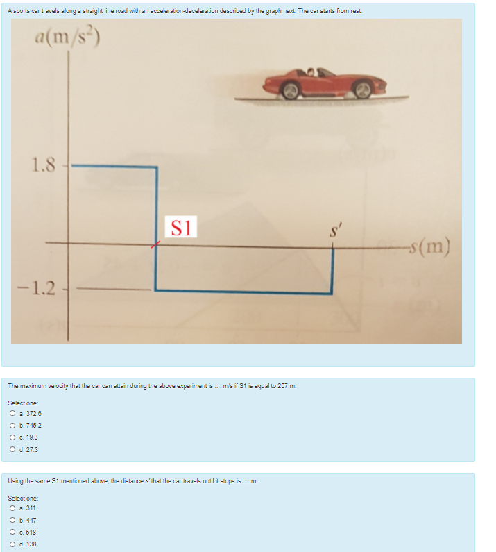Solved A sports car travels along a straight line road with | Chegg.com