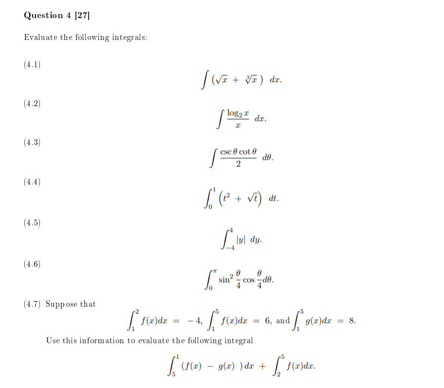 Solved Evaluate the following integrals: \\[ | Chegg.com