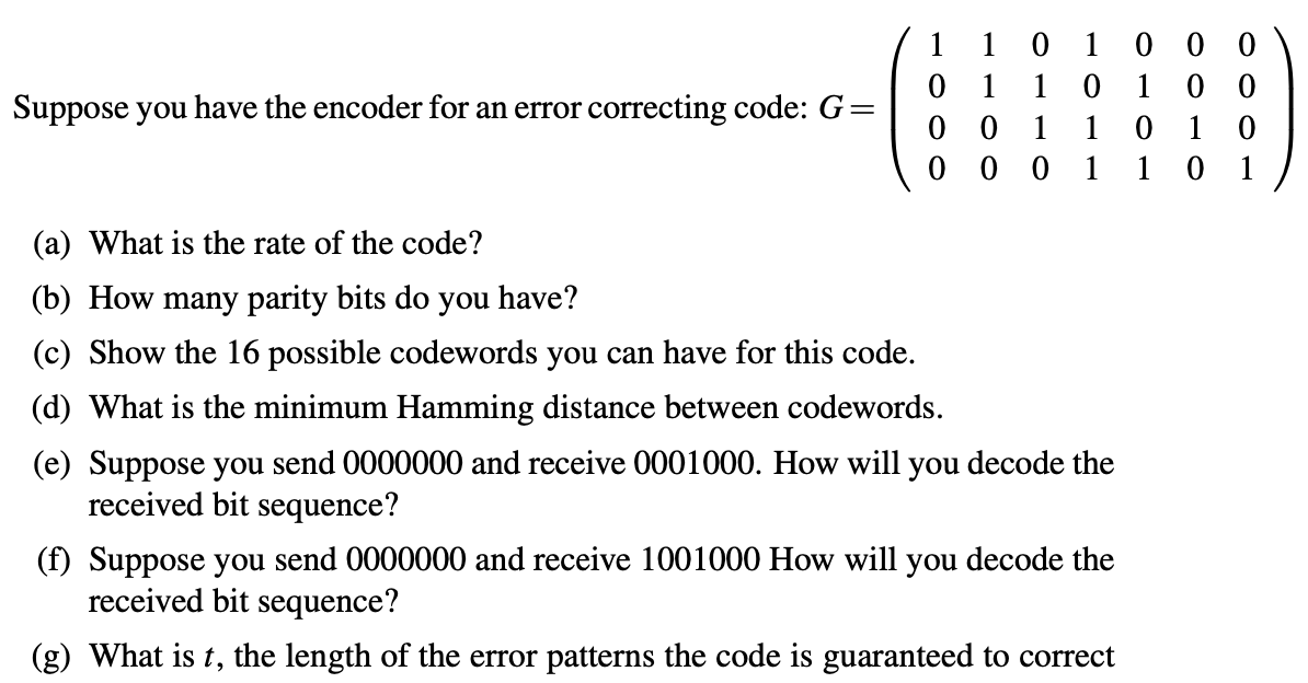 Solved Suppose you have the encoder for an error correcting | Chegg.com