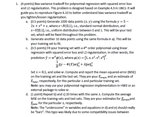 Solved (4 points) Bias-variance tradeoff for polynomial | Chegg.com