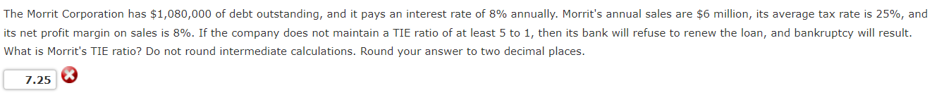 Solved The Morrit Corporation has $1,080,000 of debt | Chegg.com