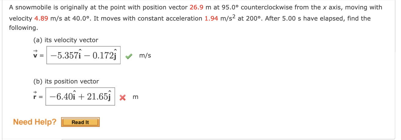 Solved A snowmobile is originally at the point with position | Chegg.com