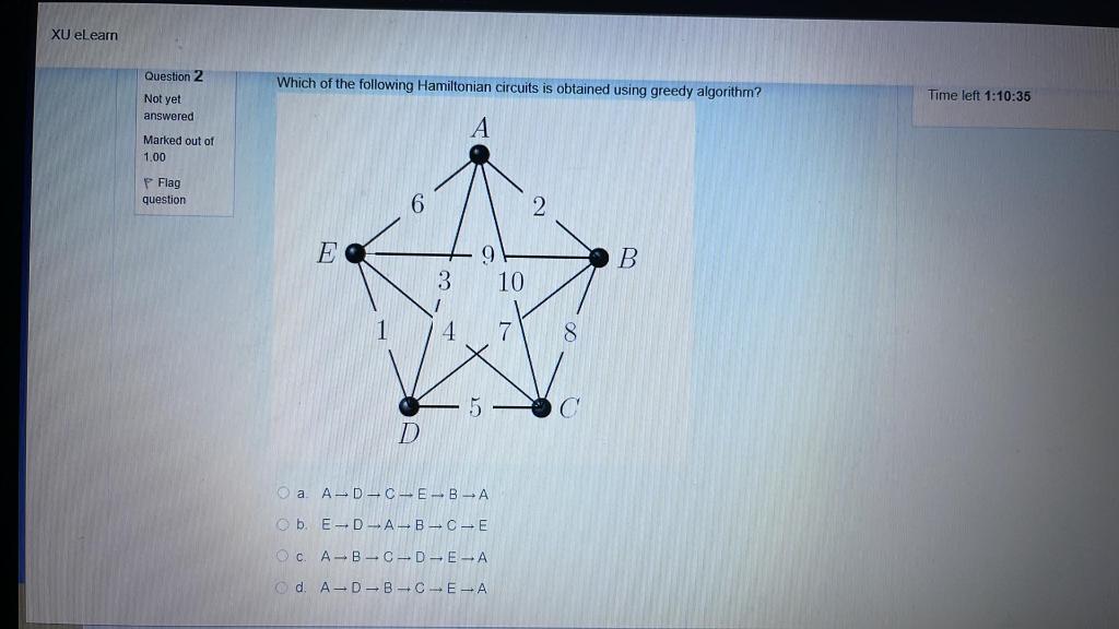 Solved XU eLearn Which of the following Hamiltonian circuits | Chegg.com