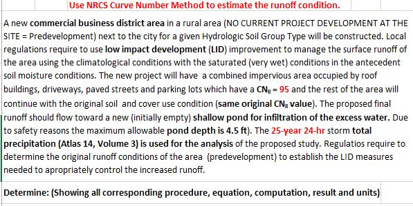 Use NRCS Curve Number Method to estimate the runoff | Chegg.com