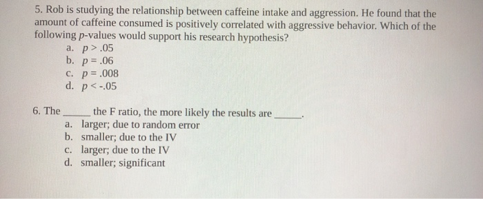 Solved 5. Rob is studying the relationship between caffeine | Chegg.com