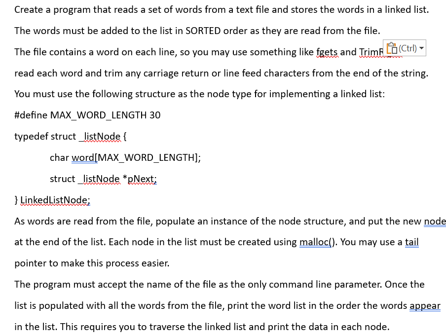 Solved Create a program that reads a set of words from a | Chegg.com
