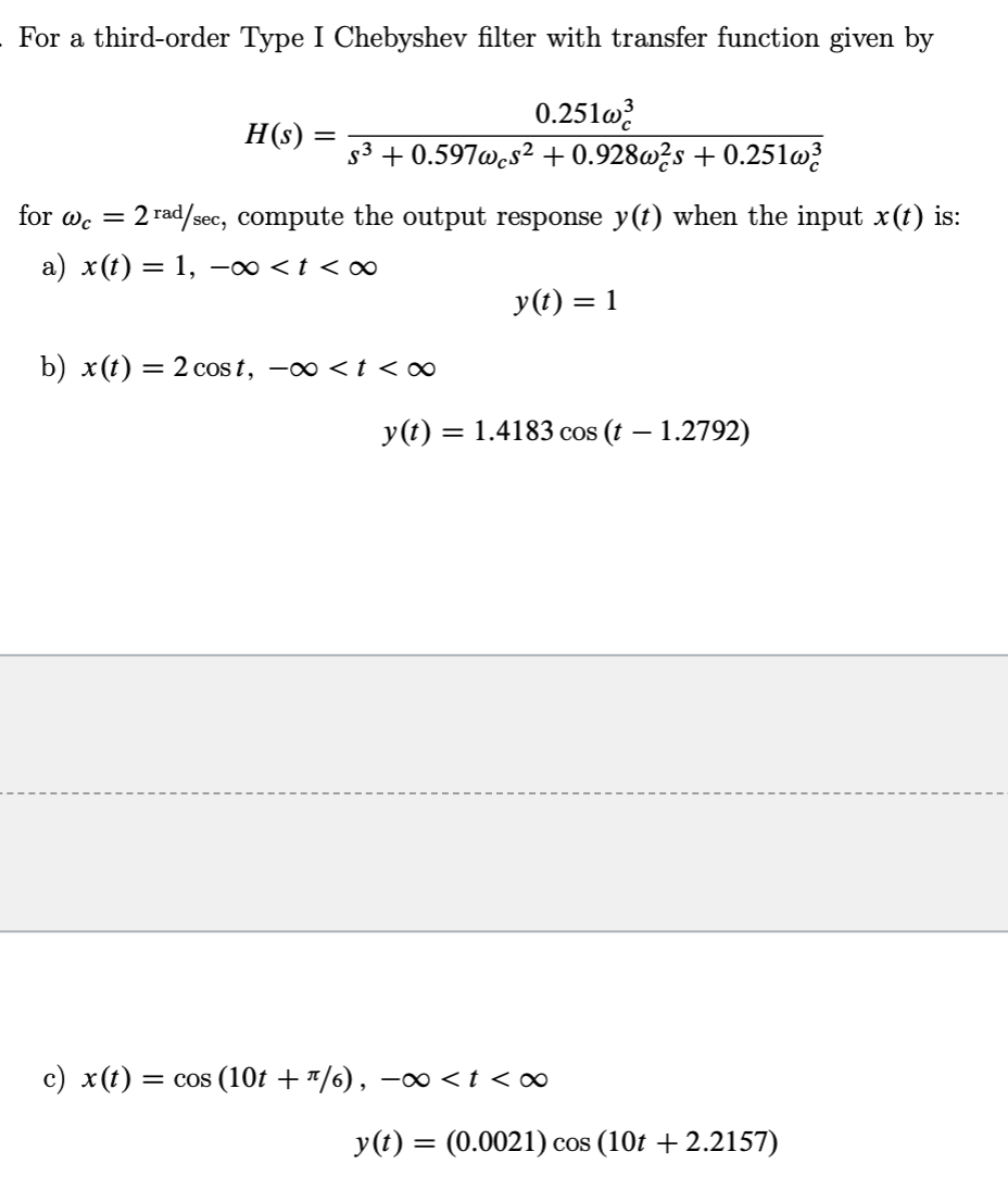 Solved For a third-order Type I Chebyshev filter with | Chegg.com