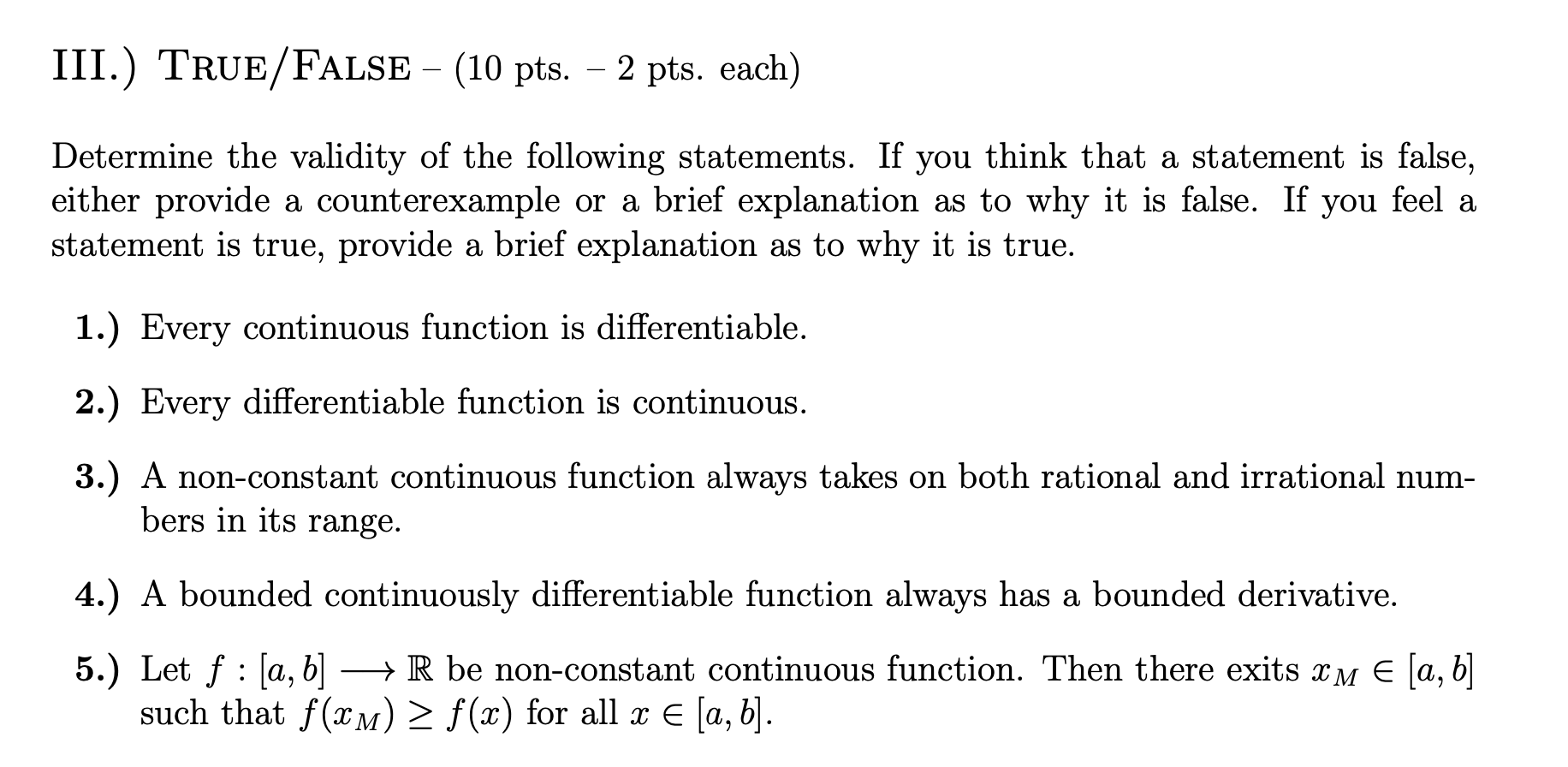 Solved III.) TRUE/FALSE - (10 pts. – 2 pts. each) Determine | Chegg.com