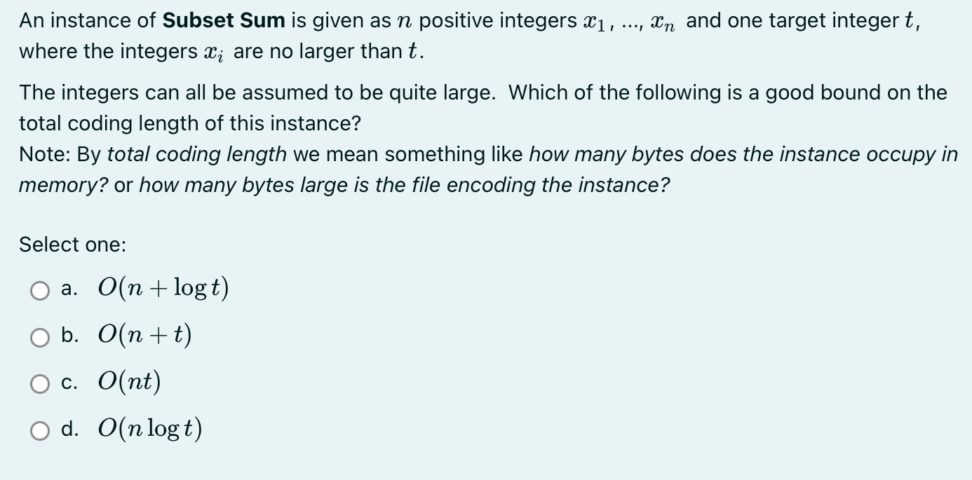 Solved An instance of Subset Sum is given as n ﻿positive | Chegg.com