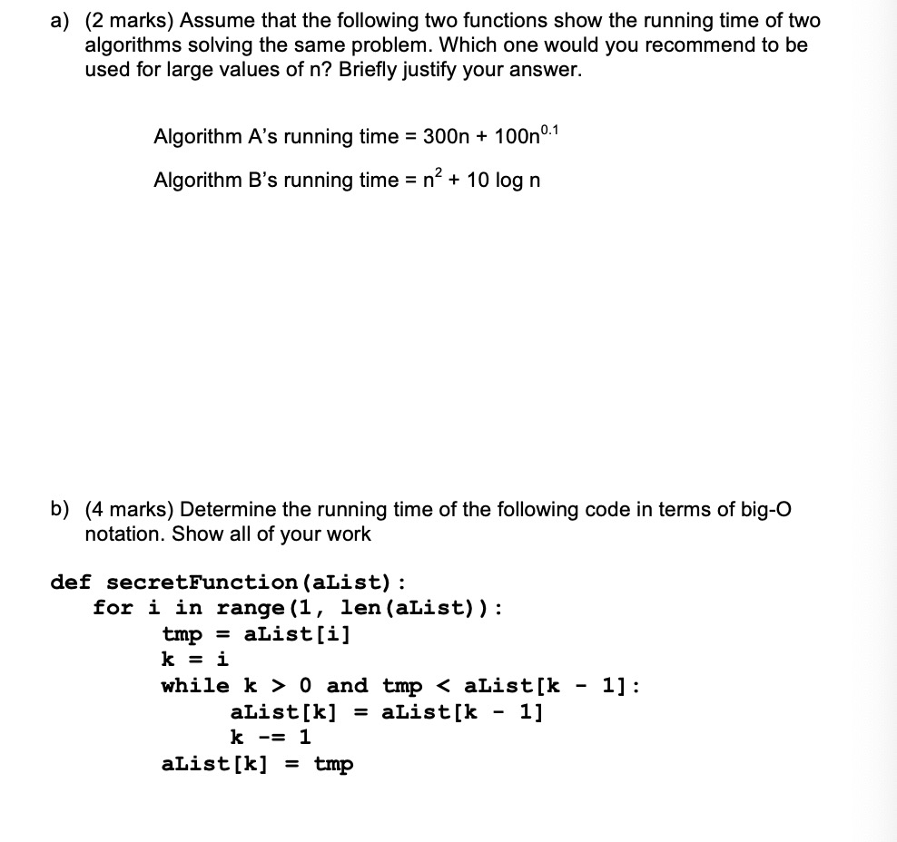 Solved a) (2 marks) Assume that the following two functions | Chegg.com