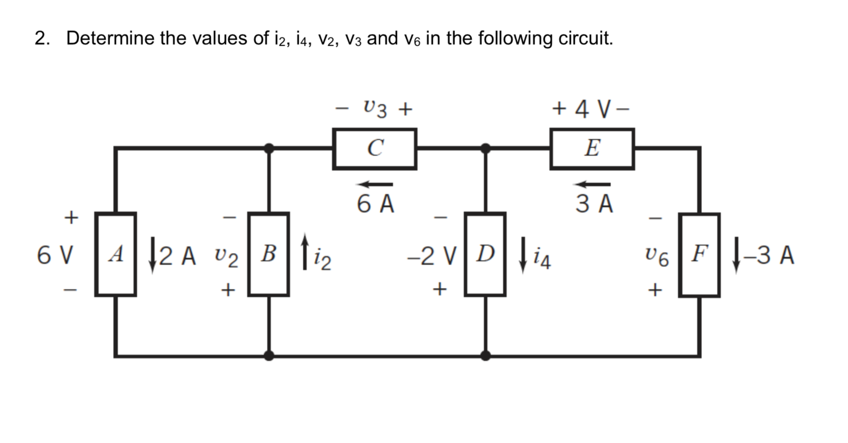 Solved 2. Determine the values of i2, 14, V2, V3 and V6 in | Chegg.com