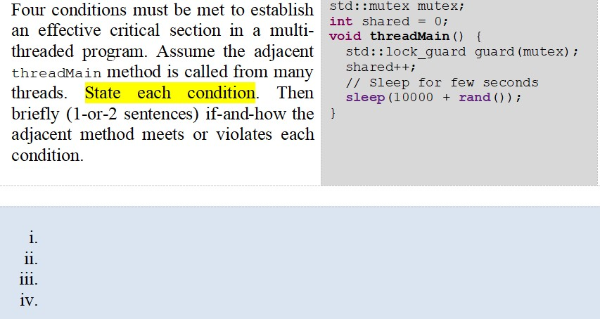 Four conditions must be met to establish std::mutex | Chegg.com