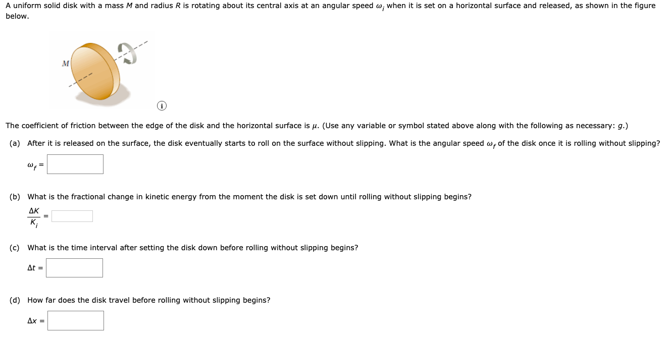 Solved A uniform solid disk with a mass M and radius R is | Chegg.com